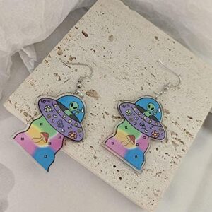 Acrylic Alien Earrings UFO Dangle Earrings for Women Cute Funny Novelty Earrings Jewelry (Colored alien-A)