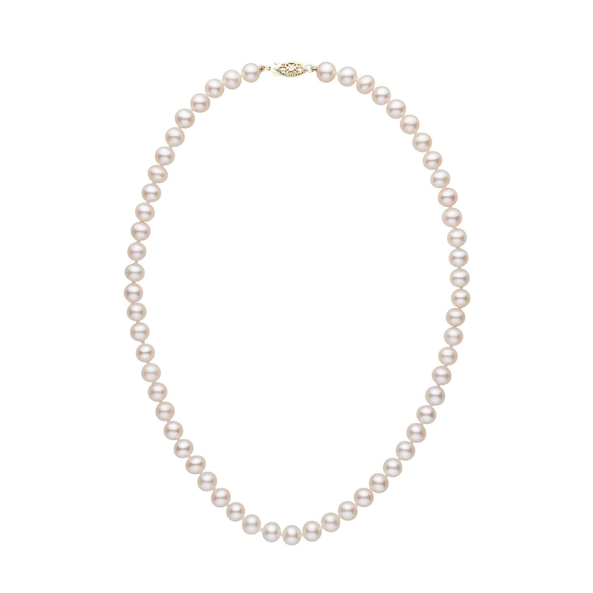 6.5-7.0 mm 16 Inch AAA White Freshwater Cultured Pearl Necklace 14K Yellow Gold