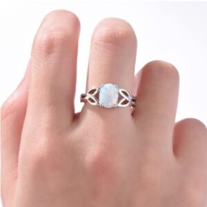 HUKQBUNX 925 Sterling Silver Oval Moonstone Celtic Trinity Diamond Inlaid Women's Personalized gem Ring Size 6-10 (Size 10)