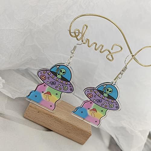 Acrylic Alien Earrings UFO Dangle Earrings for Women Cute Funny Novelty Earrings Jewelry (Colored alien-A)