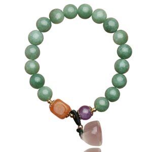 fengshui wealth natural jade bracelet with crystal charm, lucky jade bead bracelet, gemstone friendship bracelet, healing anxiety real green jade bangle for men women