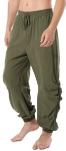 perdontoo mens casual cotton linen pant elastic waist drawstring yoga jogger pants (3x-large, army green)