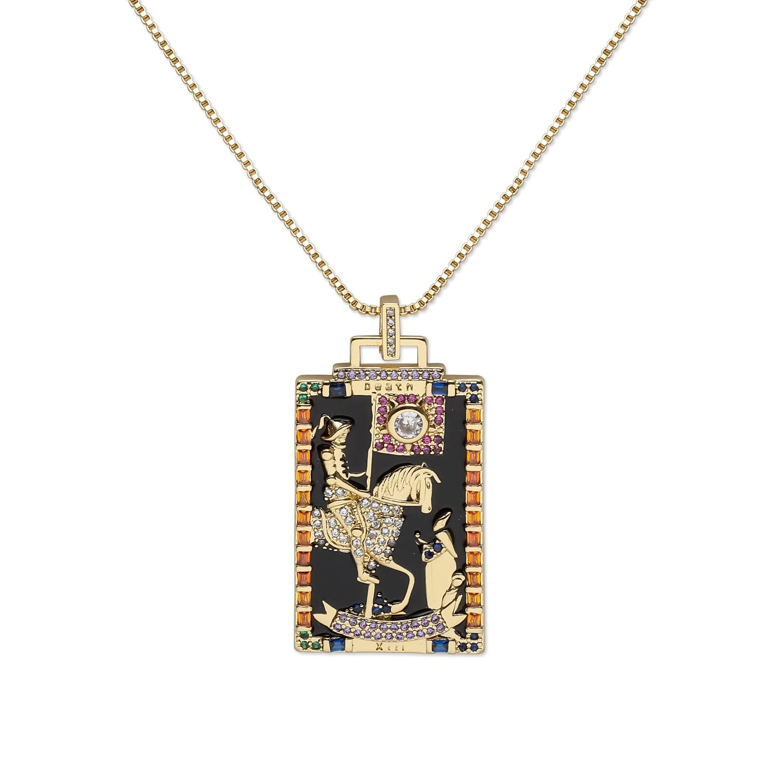 SELENICHAST Tarot Card Necklace Gold Plated Vintage Necklace Good Luck Amulet Tarot Pendant Necklace for Women Men Gifts (Death)