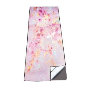 colorful star non-slip yoga mat towel for hot yoga with corner pockets - sweat absorbent & quick dry yoga mat towel with travel bag - microfiber long yoga mat cover towel 74" x 26" pink gold marble