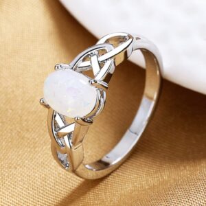 HUKQBUNX 925 Sterling Silver Oval Moonstone Celtic Trinity Diamond Inlaid Women's Personalized gem Ring Size 6-10 (Size 10)