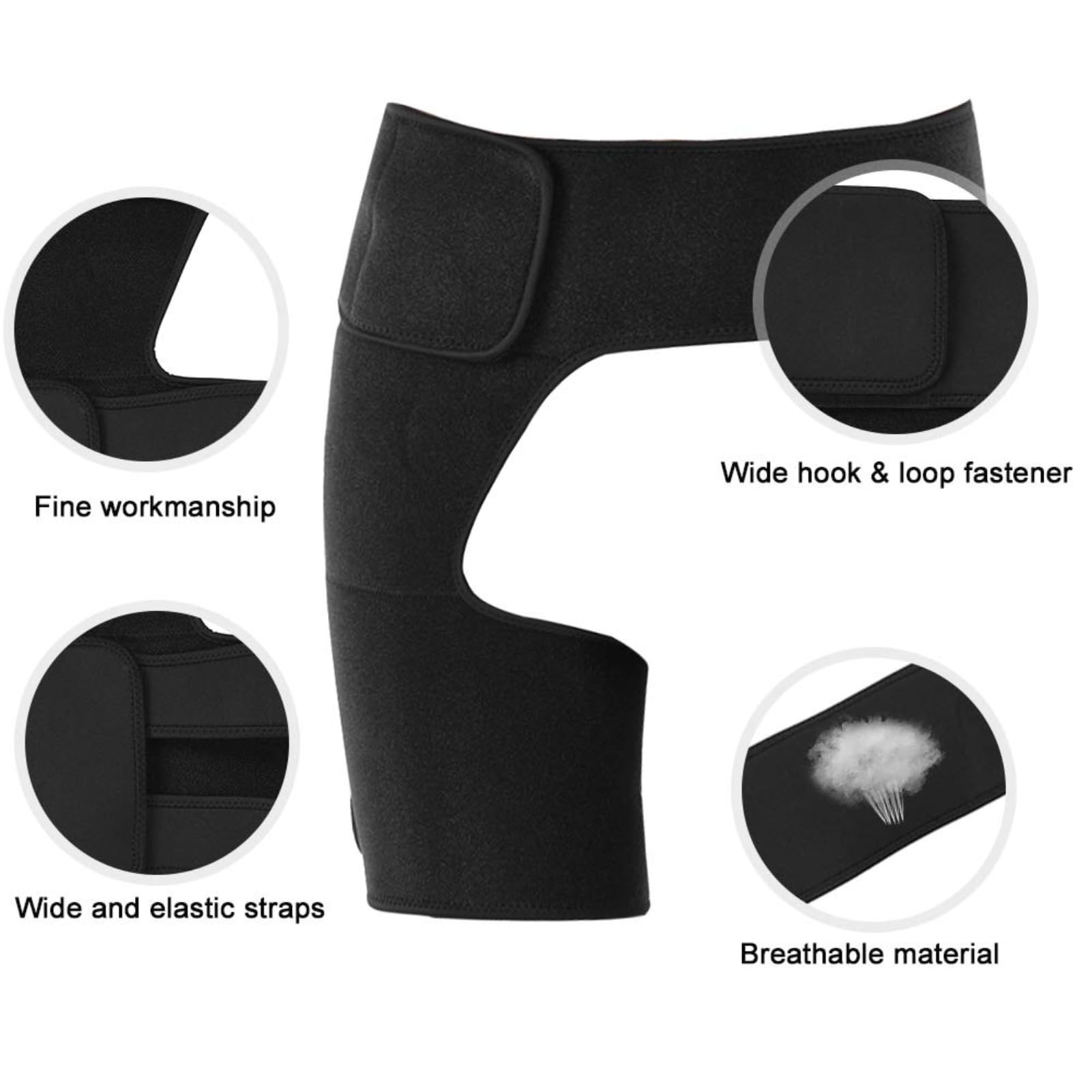 Adjustable Thigh Brace Support Hip Brace Muscle Strain Prevention Belt Sports Protector Stabilizer for Groin Hip Flexor Arthritis Bursitis Sciatic Nerve pain for Men Women