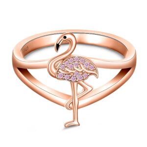 flamingo ring for women sterling silver cute bird rose gold pink flamingo wedding rings animal engagement finger band jewelry gifts size 8