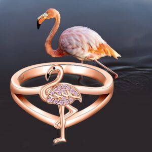 Flamingo Ring for Women Cute Bird Rose Gold Pink Flamingo Wedding Finger Rings Sterling Silver Jewelry Animal Statement Holiday Gifts Size 9