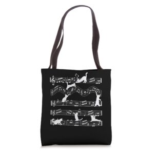 the cat and musical note instrumental sounds music tote bag