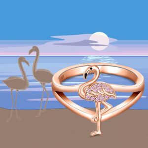 Flamingo Ring for Women Cute Bird Rose Gold Pink Flamingo Wedding Finger Rings Sterling Silver Jewelry Animal Statement Holiday Gifts Size 9