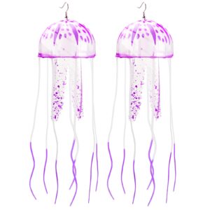 2 pcs glow earrings jellyfish dangle drop weird earrings light up glow in the dark christmas party decoration (purple)