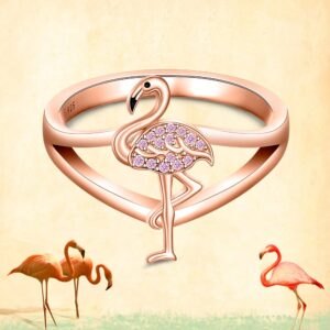 Flamingo Ring for Women Cute Bird Rose Gold Pink Flamingo Wedding Finger Rings Sterling Silver Jewelry Animal Statement Holiday Gifts Size 9