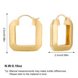 MUYAN 14K Gold Plated Square Hoop Earrings for Women,Geometric Brushed Huggie Earrings Minimalist Lightweight Jewelry