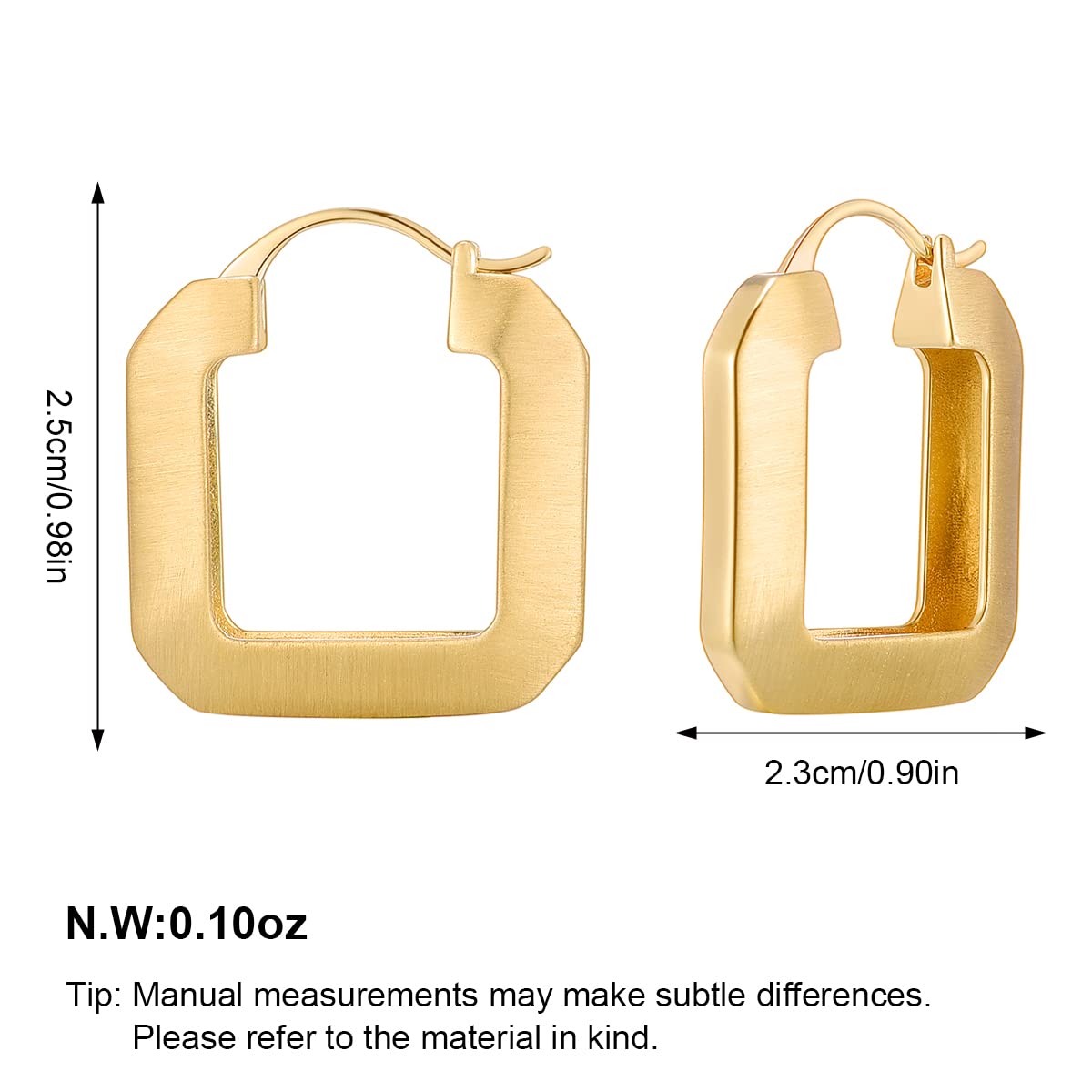 MUYAN 14K Gold Plated Square Hoop Earrings for Women,Geometric Brushed Huggie Earrings Minimalist Lightweight Jewelry