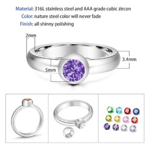 Birthstone Rings for Women CZ Crystal Rings for Girls Stainless Steel Rings Cute Pinky Ring for Teen Girls Aesthetic Jewelry