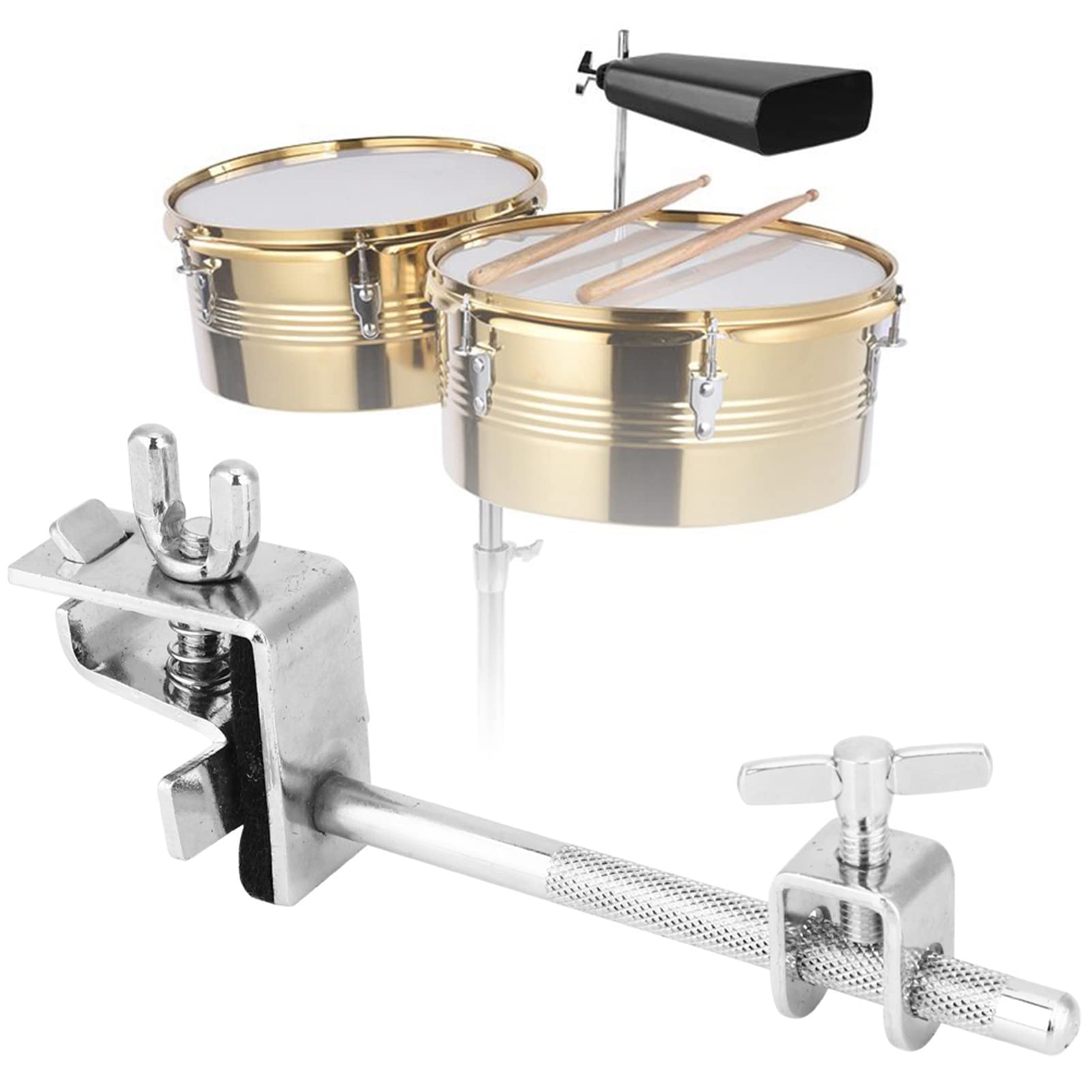 Cowbell Clamp, Drum Jazz Mounting Bracket Drummer Hoop Mounted Clamping Jaws Adjustable Height Angle Rod Arm Standard Holder Kit Tambourine Bass Set Percussion Musical Instrument Accessories Up Down