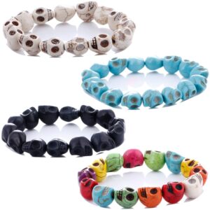 hyhoney 4 pcs colorful skull bracelet bracelets for men mens bracelet prayer skull beads elastic adjustable bracelet for men women