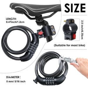 8 Pcs Bicycle Cable Locks High Security 4 Digit Bike Lock Cable with Mounting Bracket 4 Feet Resettable Coiling Bike Rack Lock Heavy Duty Anti Theft Cable Locks with Combination, 1/2 Inch Diameter