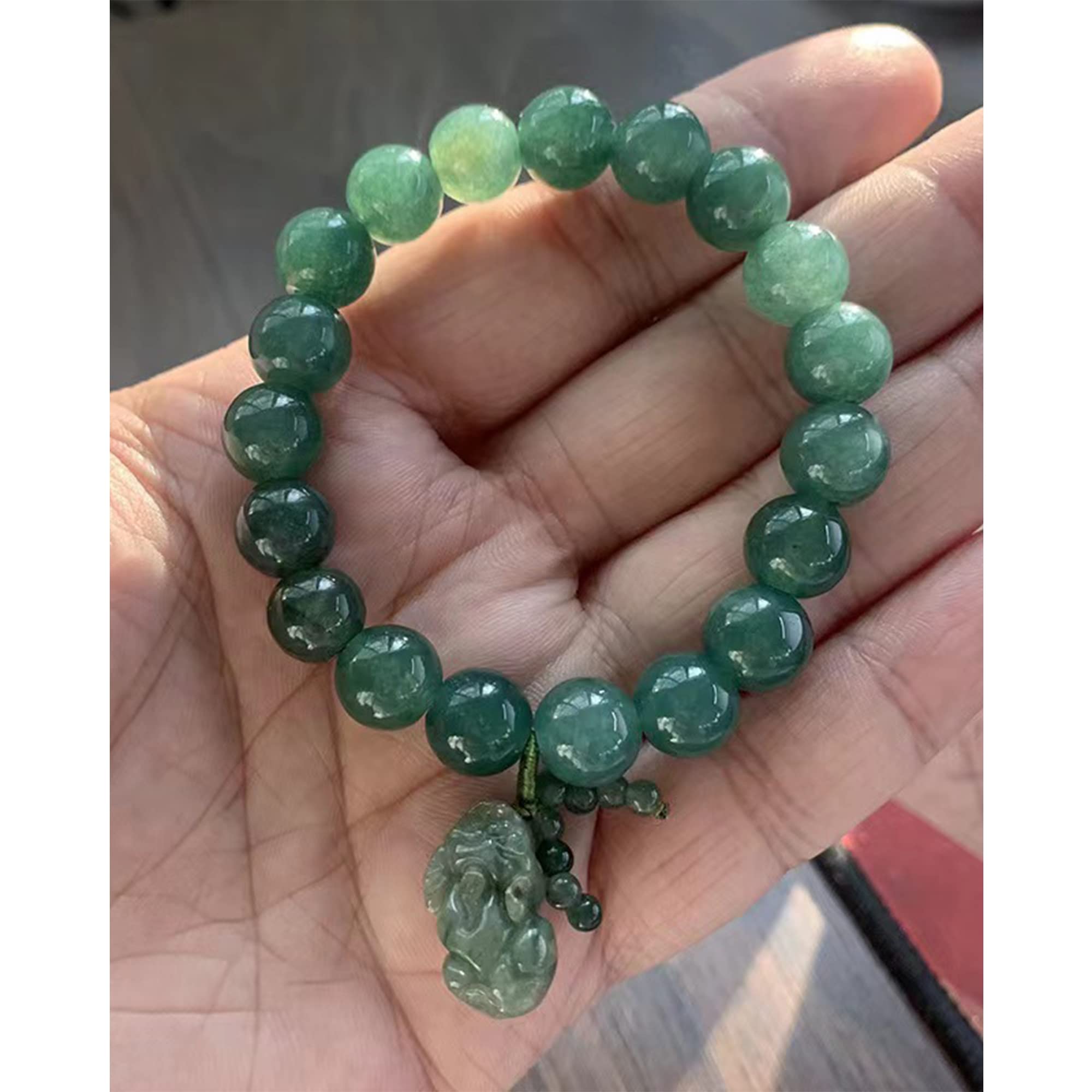 Crystal Force Fengshui Wealth Natural Jade Bracelet With Pixiu/Flower Charm, Lucky Jade Bead Bracelet, Gemstone Friendship Bracelet, Healing Anxiety Real Green Jade Bangle for Men Women