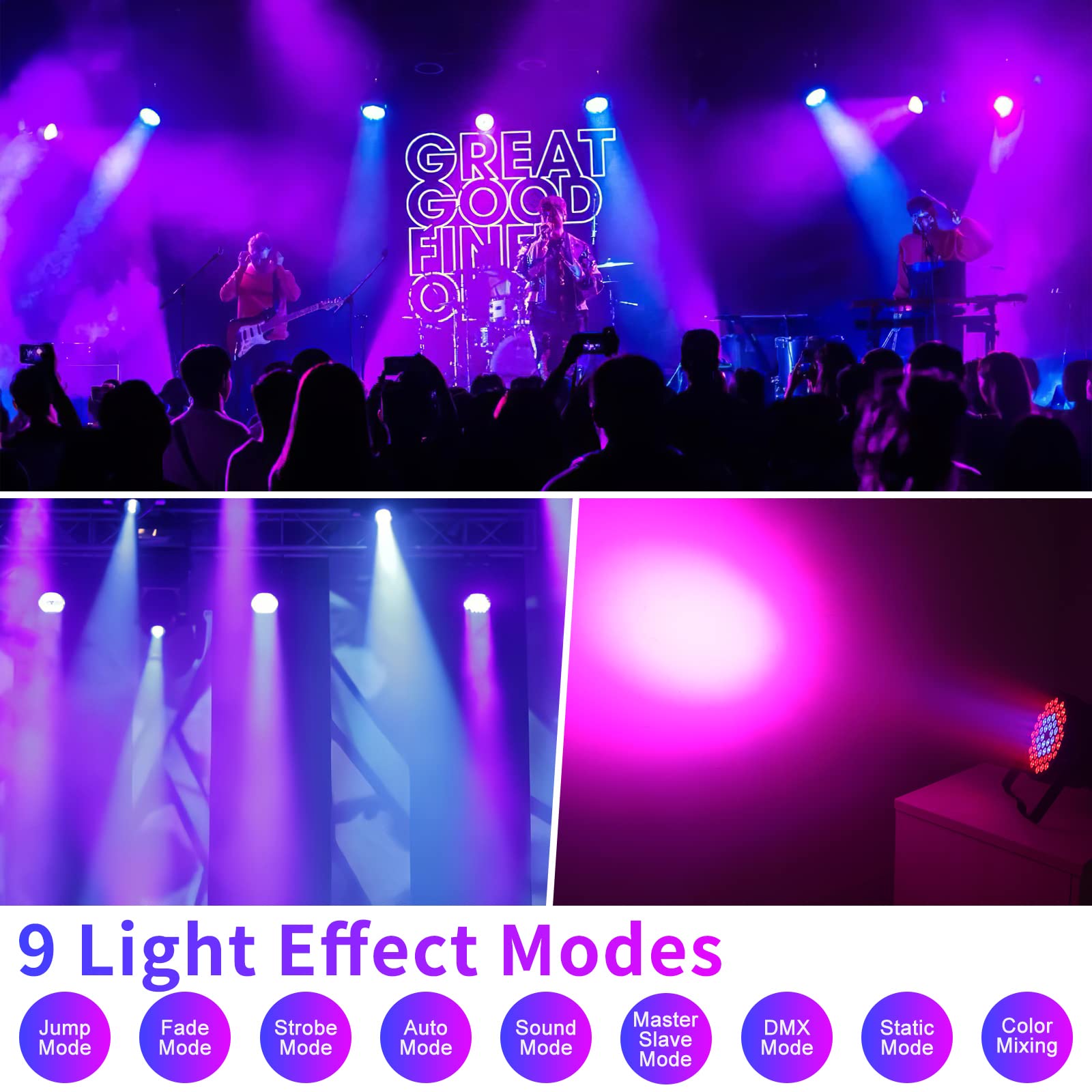 BETOPPER DJ Par Lights, 54 LEDs Upgrade Stage Lights, DMX Controlled Sound Activated Auto Play Uplights for Party Wash Lighting (2 Packs)