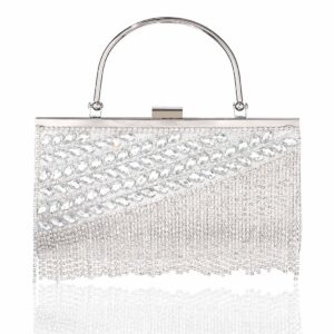 Yokawe Bling Crystals Clutch Purses for Women Rhinestone Tassel Evening Bag Wedding Party Prom Cocktail Handbags (Silver)