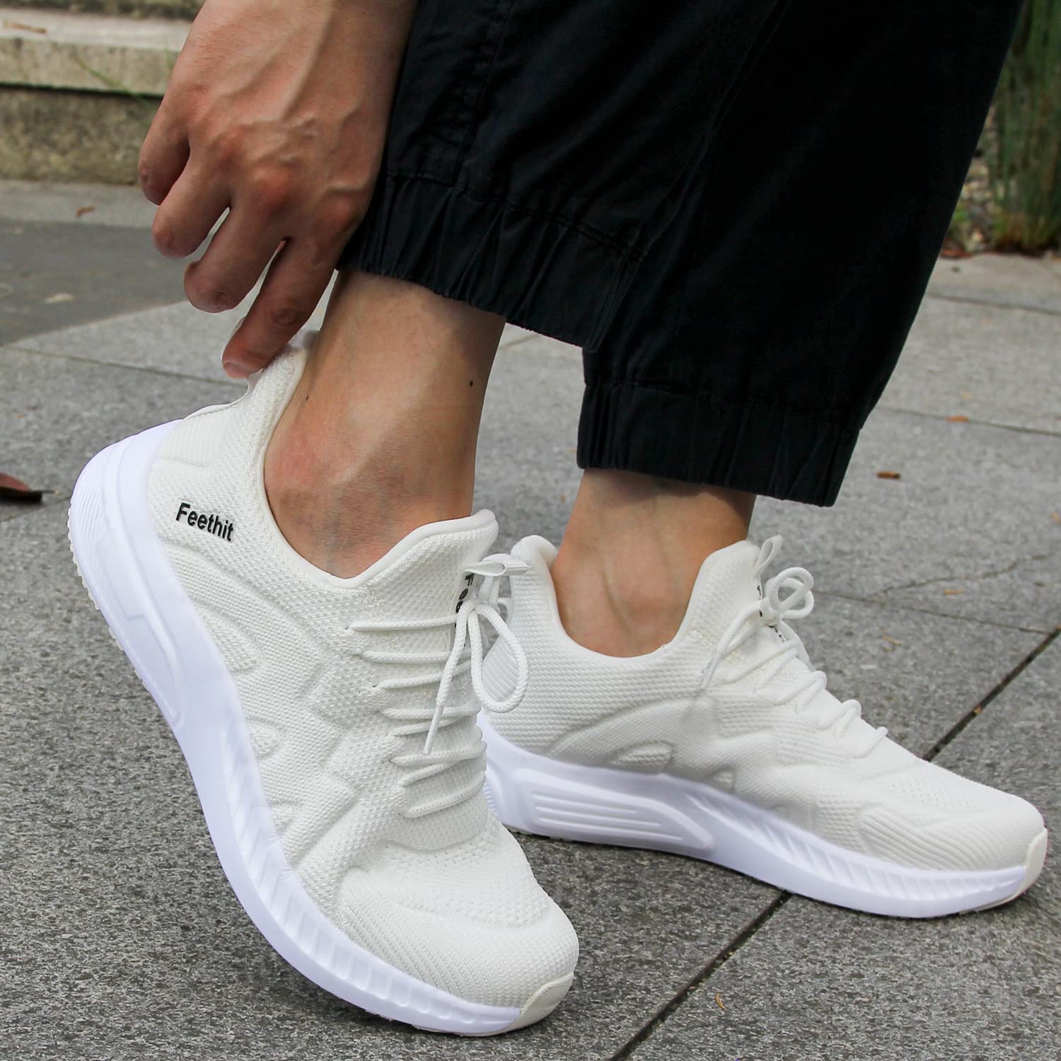 Feethit White Tennis Shoes for Mens Casual Non Slip Walking Sneakers Comfortable Slip on Sneakers for Gym Jogging 7.5