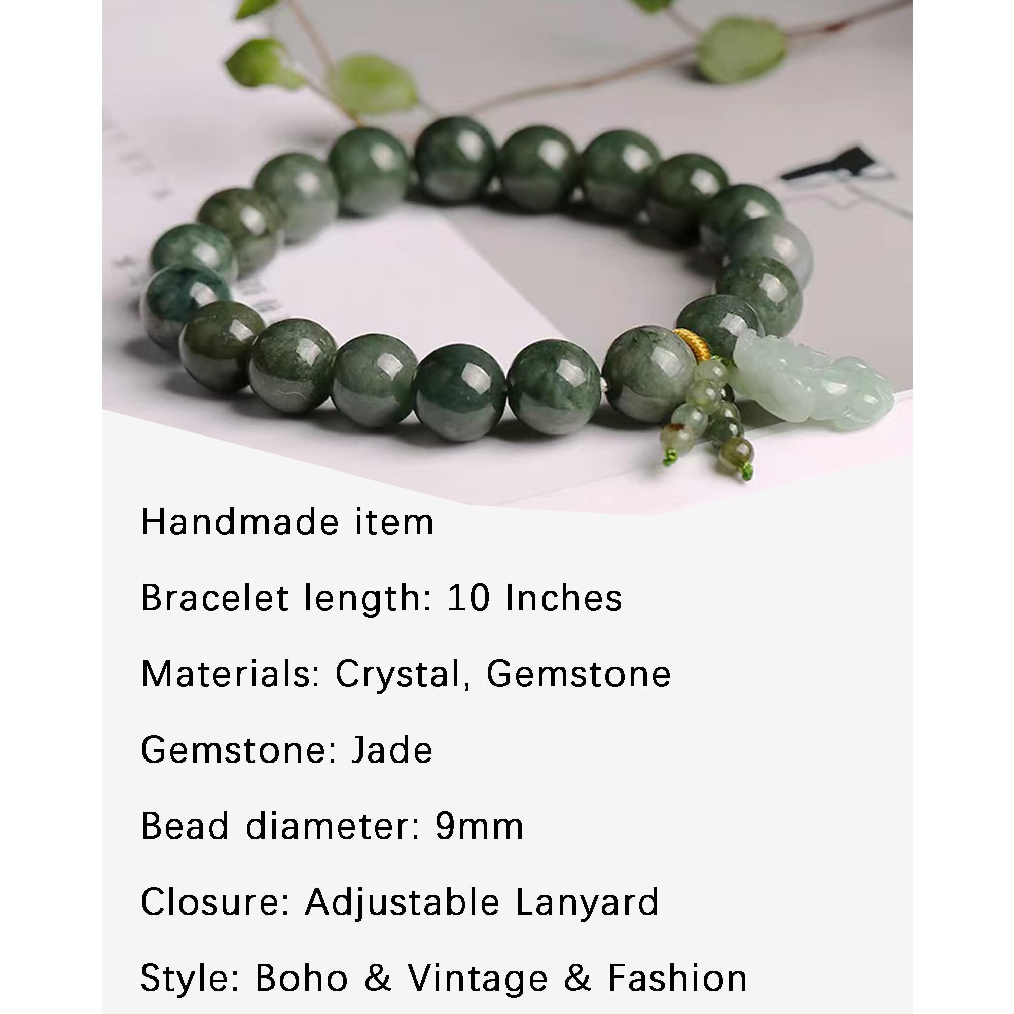 Crystal Force Fengshui Wealth Natural Jade Bracelet With Pixiu/Flower Charm, Lucky Jade Bead Bracelet, Gemstone Friendship Bracelet, Healing Anxiety Real Green Jade Bangle for Men Women