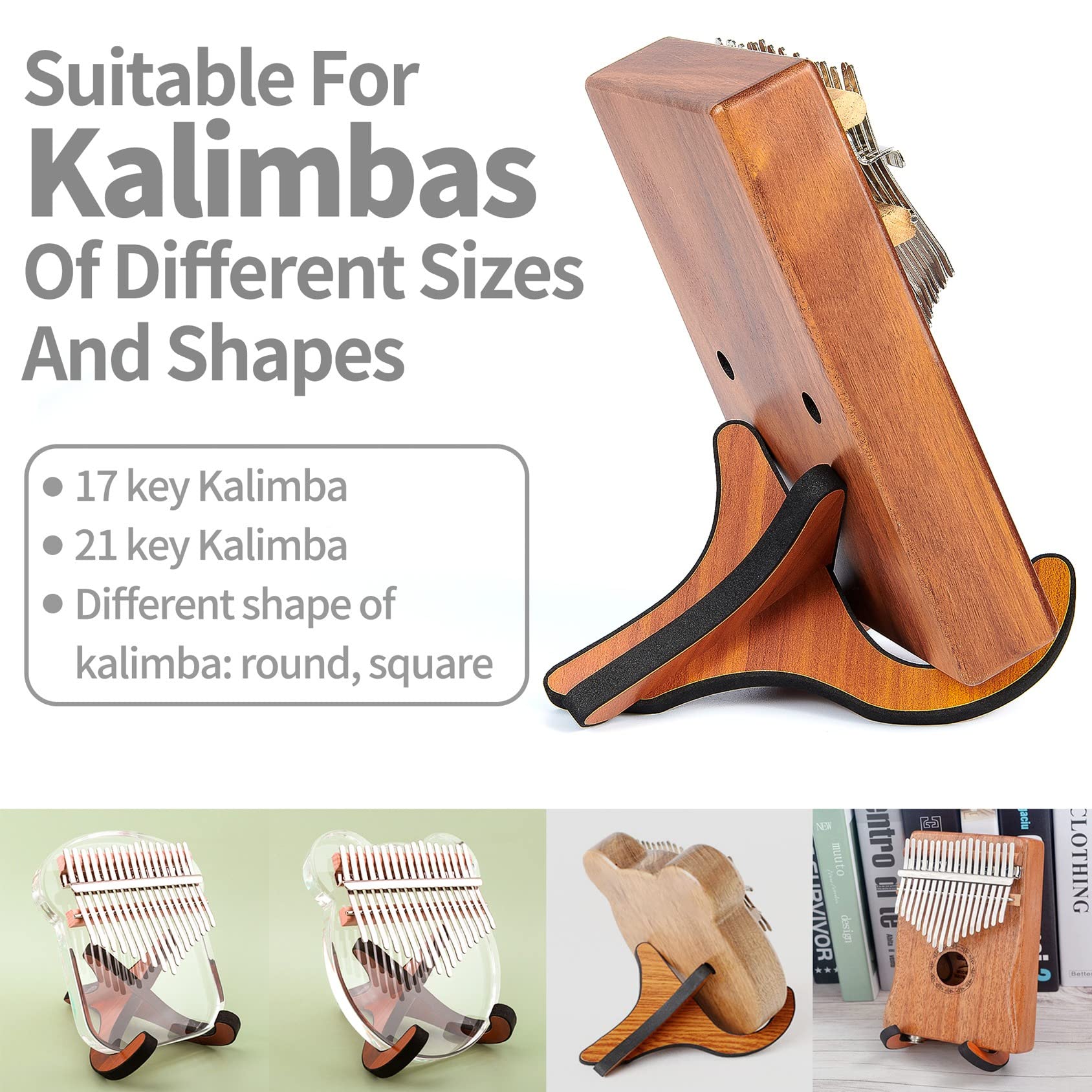 Kalimba Stand Wood Thumb Piano Display Stand (Mahogany color)