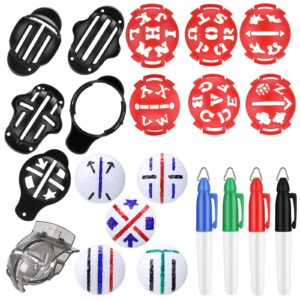 16 packs golf ball marker golf accessories 12 golf ball marking stencils letter stencils kit golf ball liner line marker template 4 color line markers pens golf ball alignment and identification tool