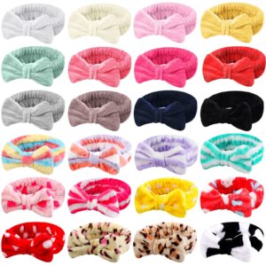 willbond 24 pack spa headband bow hair band facial makeup headband women face wash headband adjustable skincare headbands flannel towel soft head wraps for women shower washing face(stylish pattern)