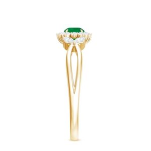 Rosec Jewels Natural Emerald Diamond Flower Ring for Women, AAA Quality, Certified Emerald Flower Engagement Ring, 14K Yellow Gold, Size:US 7.50