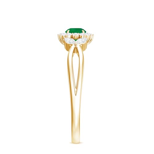 Rosec Jewels Natural Emerald Diamond Flower Ring for Women, AAA Quality, Certified Emerald Flower Engagement Ring, 14K Yellow Gold, Size:US 7.50