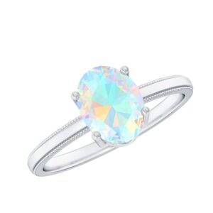 certified natural opal 6x8mm oval engagement ring, aaa quality, ethiopian opal solitaire ring - with jewelry box, 14k white gold, size:us 6.50