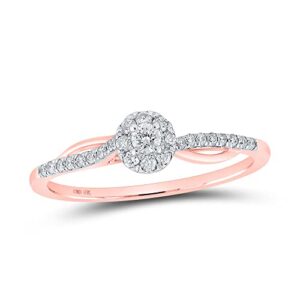 10kt rose gold womens round diamond halo promise ring 1/5 cttw