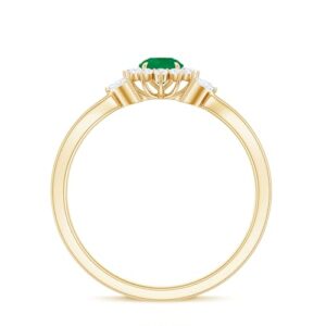 Rosec Jewels Natural Emerald Diamond Flower Ring for Women, AAA Quality, Certified Emerald Flower Engagement Ring, 14K Yellow Gold, Size:US 7.50