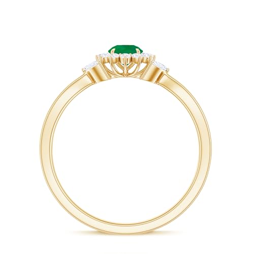 Rosec Jewels Natural Emerald Diamond Flower Ring for Women, AAA Quality, Certified Emerald Flower Engagement Ring, 14K Yellow Gold, Size:US 7.50