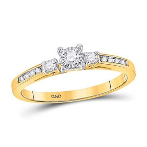 10kt yellow gold womens round diamond 3-stone promise ring 1/6 cttw