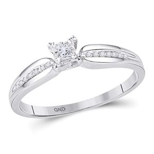 10kt white gold womens princess diamond solitaire promise ring 1/6 cttw