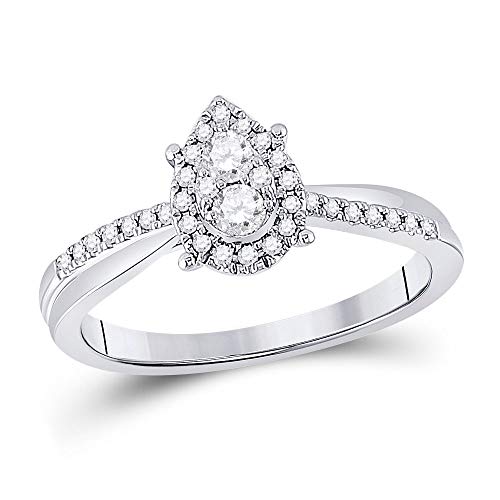 10kt White Gold Womens Round Diamond Cluster Pear Promise Ring 1/4 Cttw