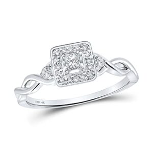 14kt white gold womens princess diamond square promise ring 1/5 cttw