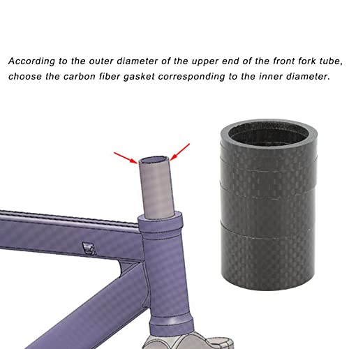 Raguso Bicycle Front Fork Washer, Carbon Fiber Light Weight 28.6mm ID Bike Stem Spacers High Temperature Resistant for Road Bicycles