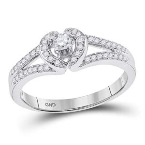 10kt white gold womens round diamond heart promise ring 1/4 cttw