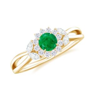 rosec jewels natural emerald diamond flower ring for women, aaa quality, certified emerald flower engagement ring, 14k yellow gold, size:us 7.50