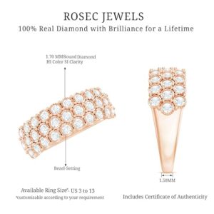 Natural Diamond Wide Wedding Band, Hi-Si Clarity, Certified Diamond Anniversary Ring - With Jewelry Box, 14K Rose Gold, Size:US 9.00