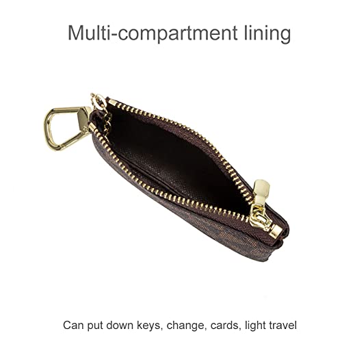 Veki Coin Purse Change Mini Purse Wallet With Key Chain Ring Zipper for Men Women Fashionable Bag Key Chain Pendant Leather Classic Clutch Purse(Brown)