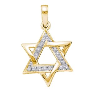 14k yellow gold round diamond star magen david jewish 6-point pendant 1/10 cttw