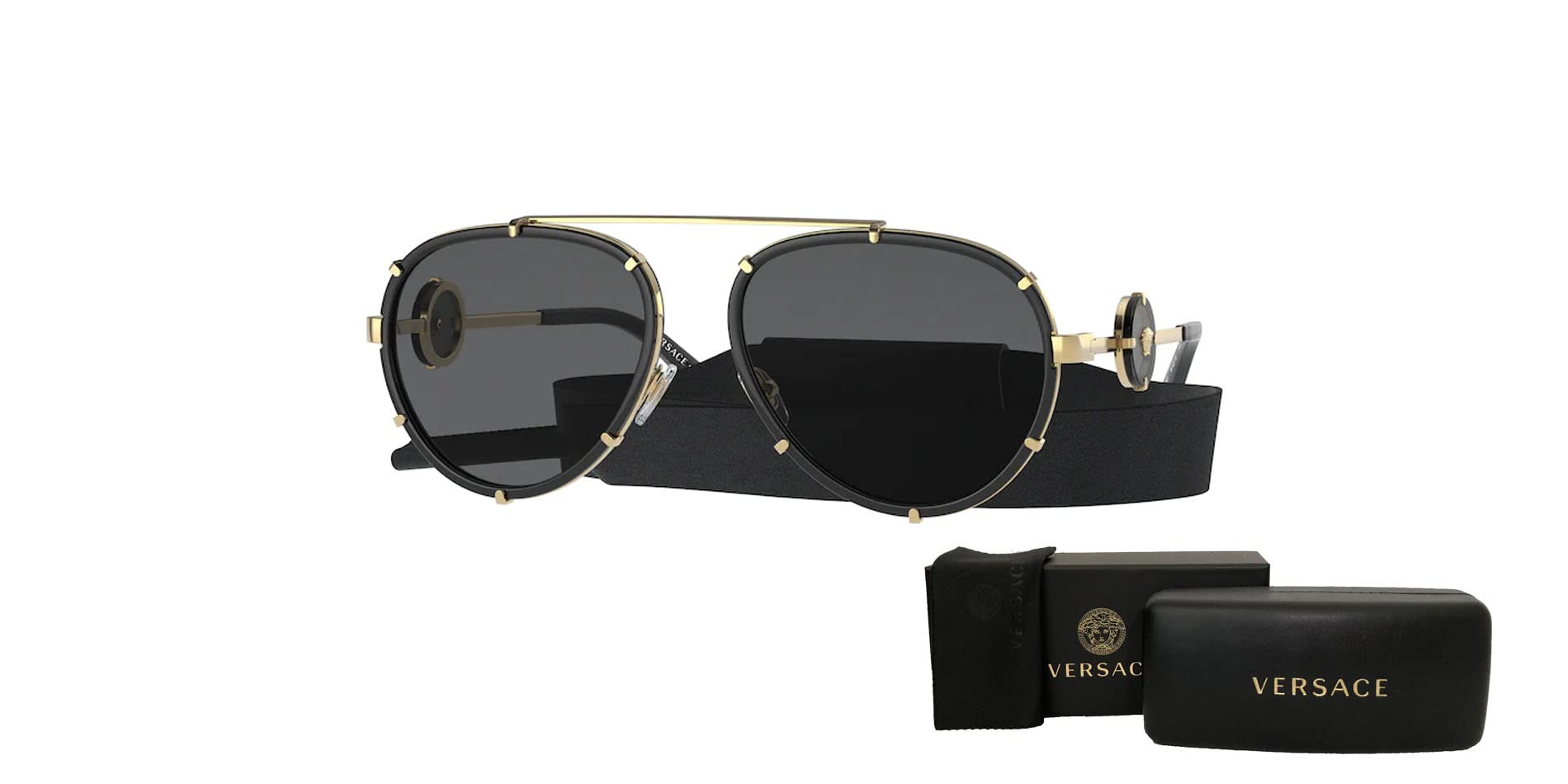 Versace VE2232 143887 61MM Black/Dark Grey Pilot Sunglasses for Women + BUNDLE With Designer iWear Eyewear Kit