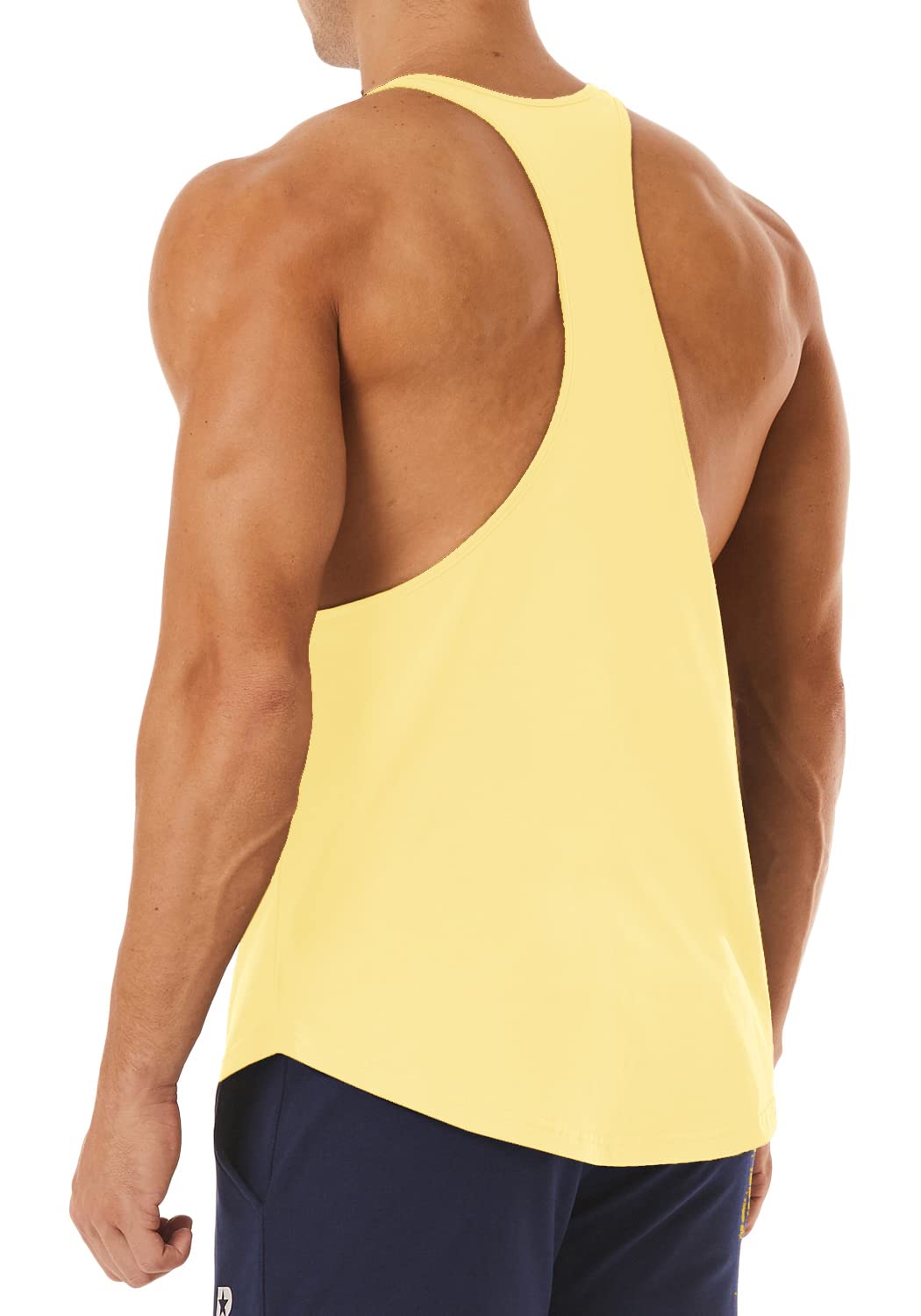 ROWILUX Men's Workout Quick Dry Soft Gym Bodybuilding Stringer Tank Tops (M, Yellow)