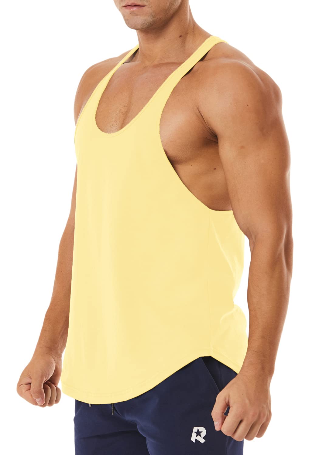 ROWILUX Men's Workout Quick Dry Soft Gym Bodybuilding Stringer Tank Tops (M, Yellow)