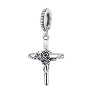 babamia 925 sterling silver cross bead charms for bracelets and necklaces vintage rose cross bracelet charms for women&men charms jewelry